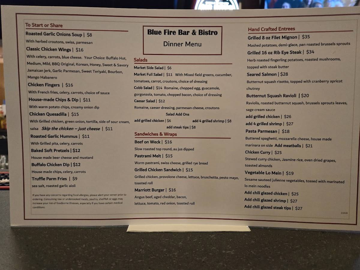 Menu at BlueFire Bar & Grille, Amherst
