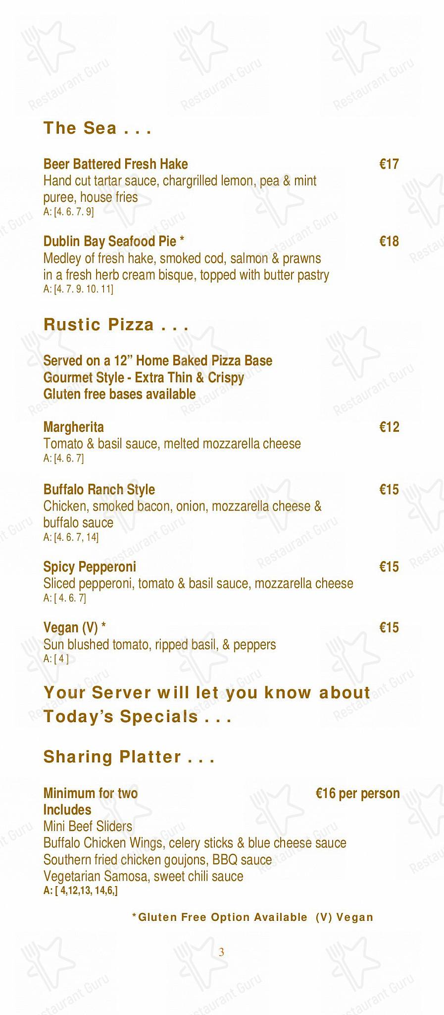 Menu at Talbot Hotel Stillorgan pub & bar, Ireland