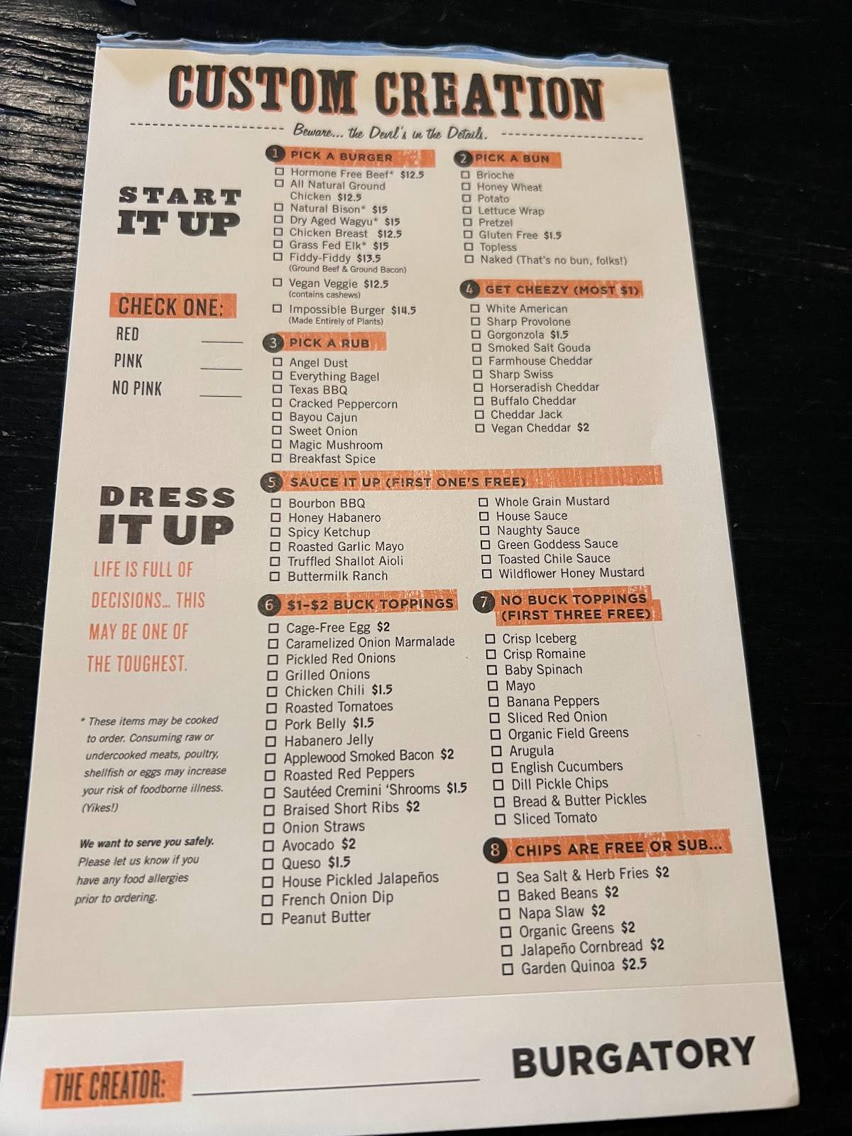 Menu at Burgatory pub & bar, Robinson Township