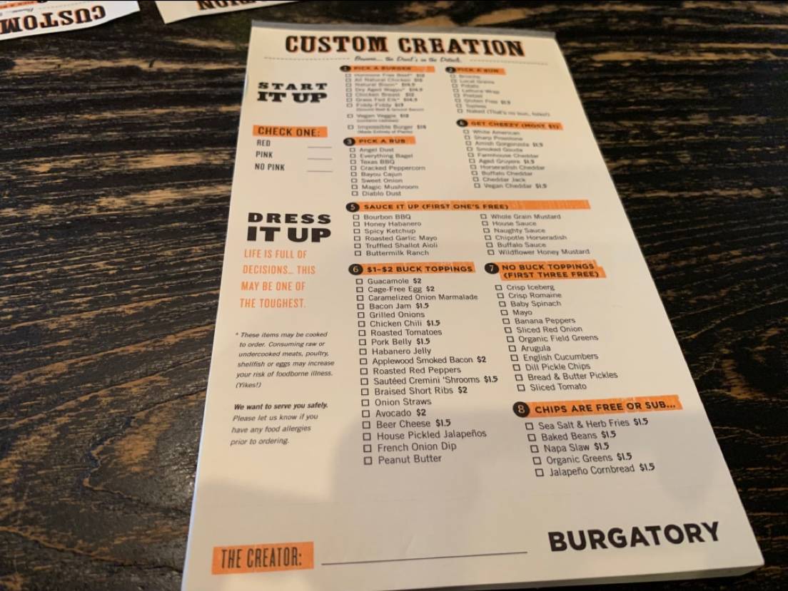 Menu at Burgatory pub & bar, Robinson Township