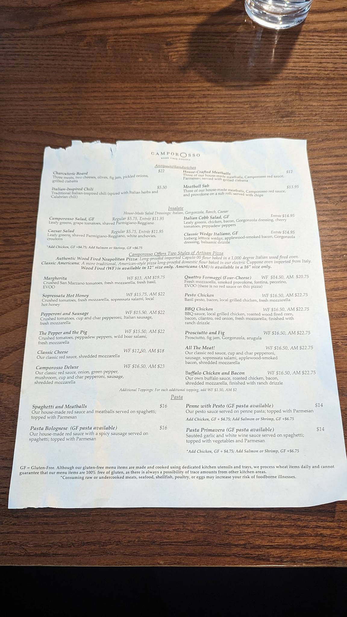 Menu at Camporosso pub & bar, Fort Mitchell
