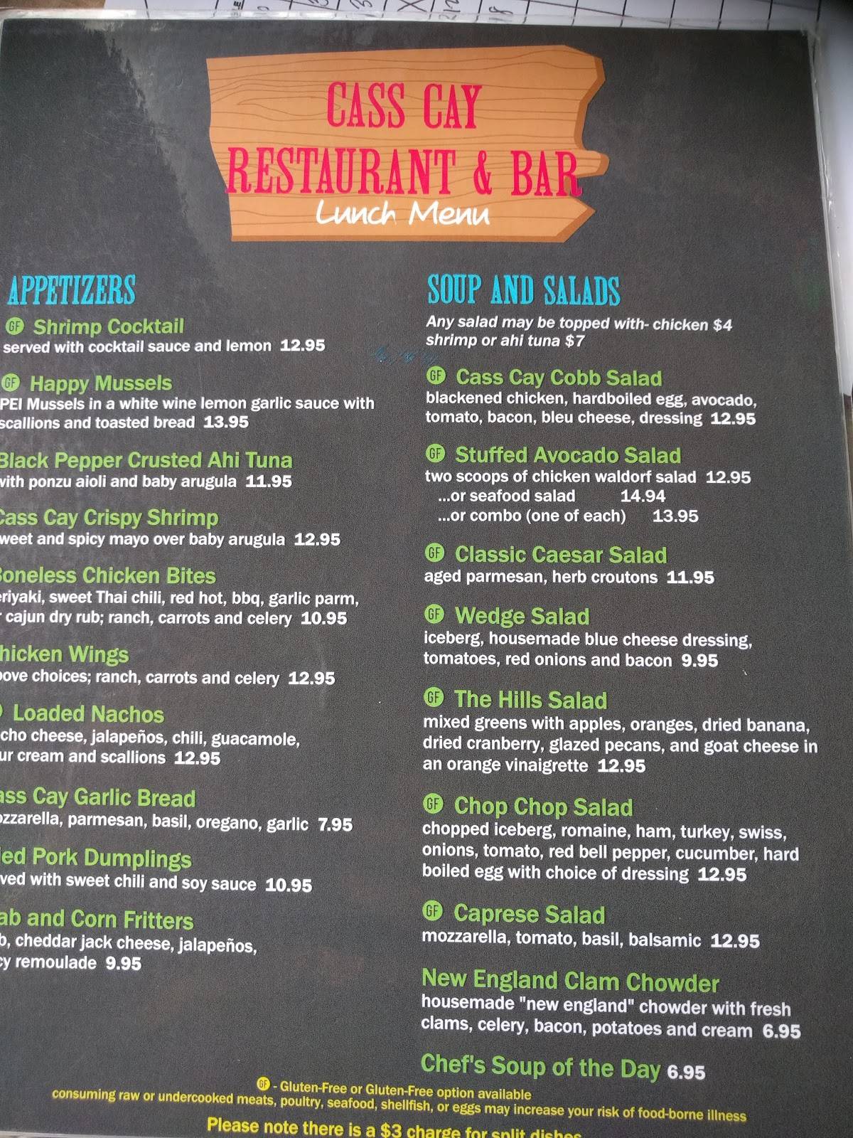 Menu at Cass Cay Restaurant & Bar, Burnt Store Marina