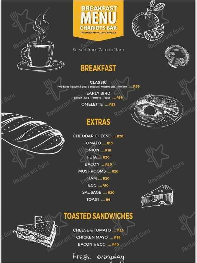 Menu at The Wanderers Club, Sandton