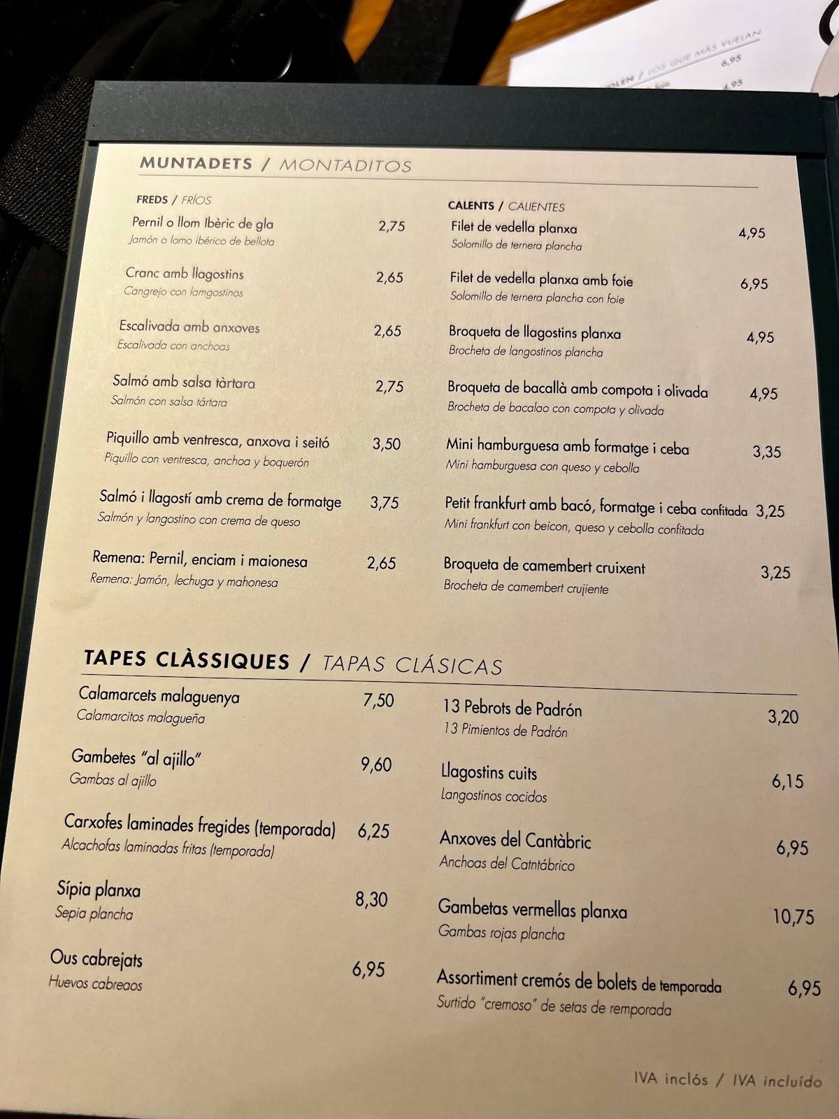 Menu at Ciutat Comtal pub & bar, Barcelona, Rambla de Catalunya