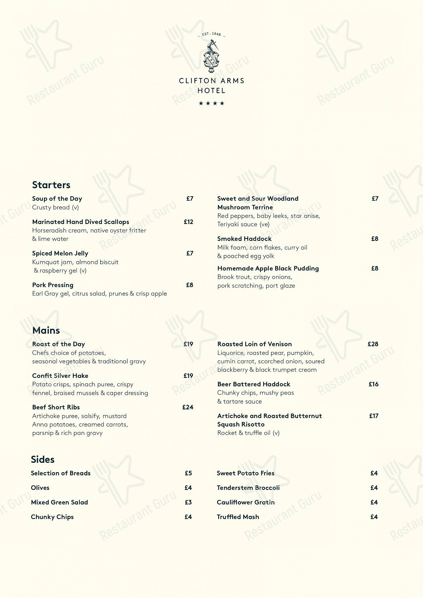 Menu at Clifton Arms pub & bar, Lytham