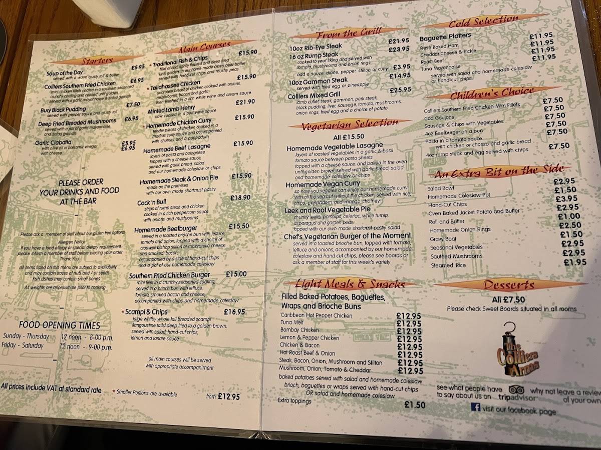 Menu at Colliers Arms pub & bar, St Helens