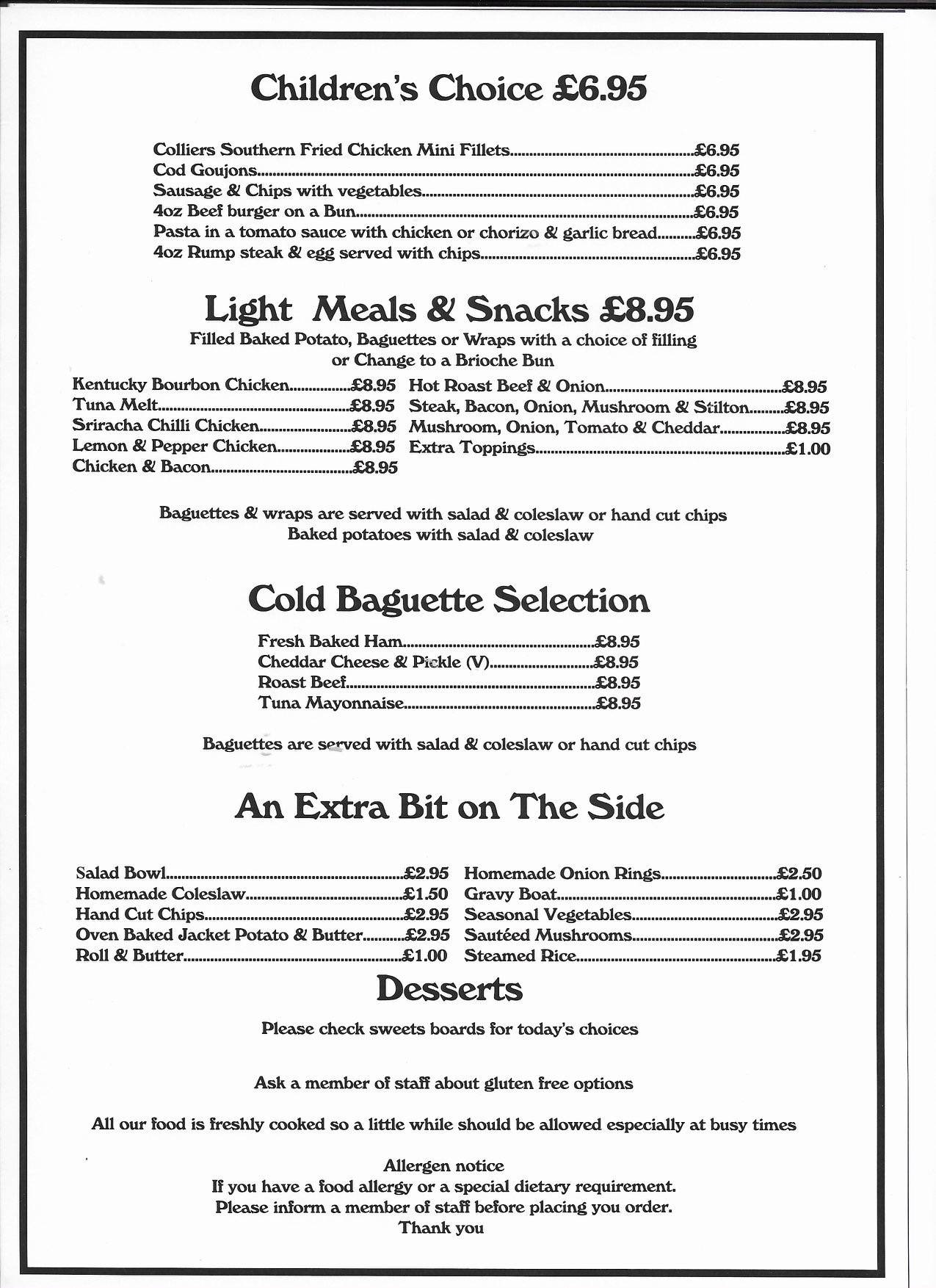 Menu at Colliers Arms pub & bar, St Helens