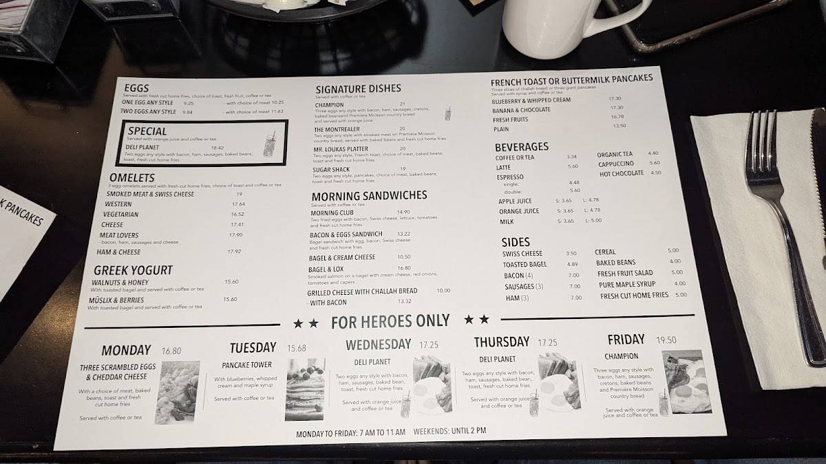 Menu au Deli Planet pub et bar, Montréal