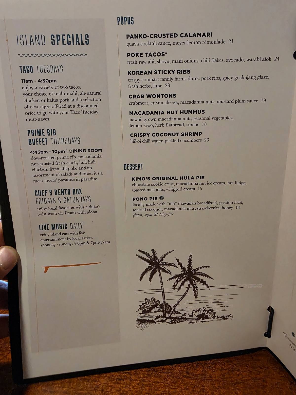 Menu at Duke's Waikiki pub & bar, Honolulu, Kalākaua Ave #116