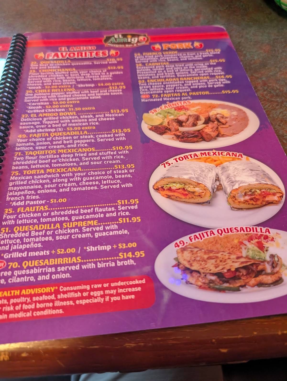 Menu at El Amigo Mexican Bar & Grill, Greenville