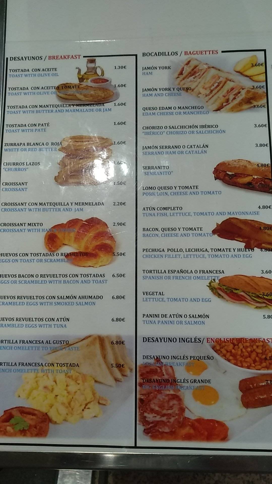 Menu at El Zoco Café y Retaurante, Sitio de Calahonda