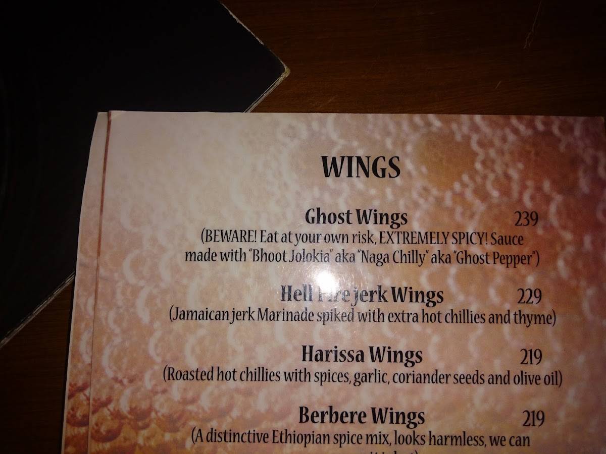 Menu at Eye of the Tiger, Manipal
