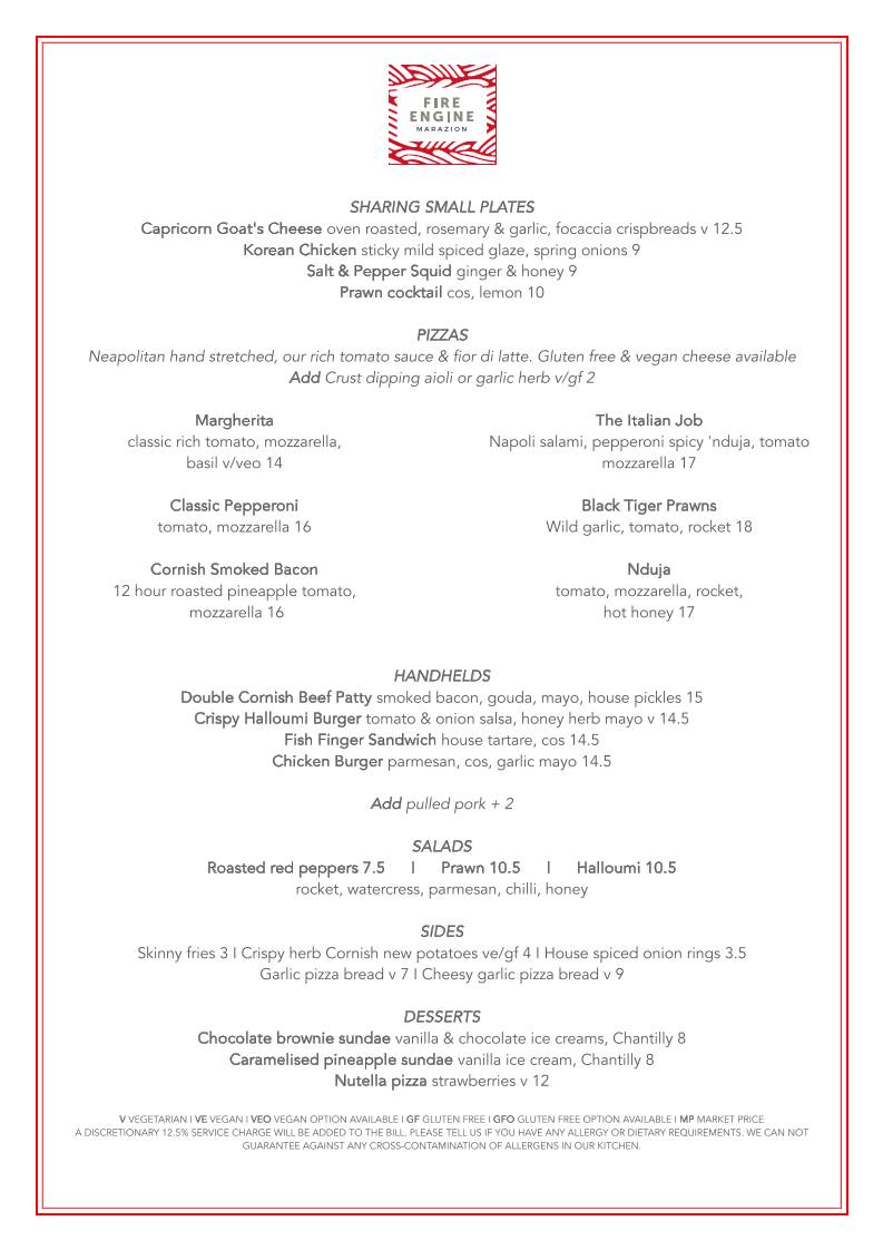 Menu at Fire Engine pub & bar, Marazion