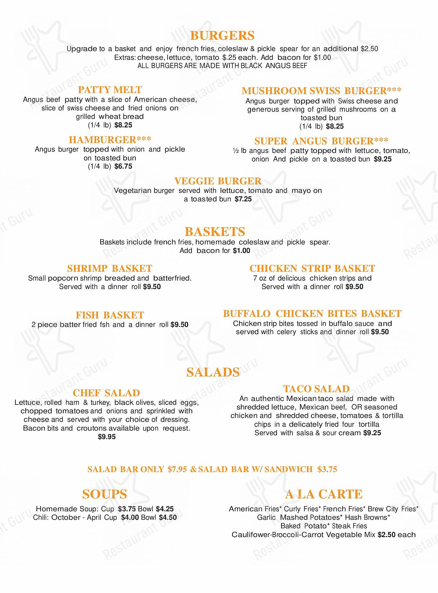 Menu at Foxhole Pub, Sparta