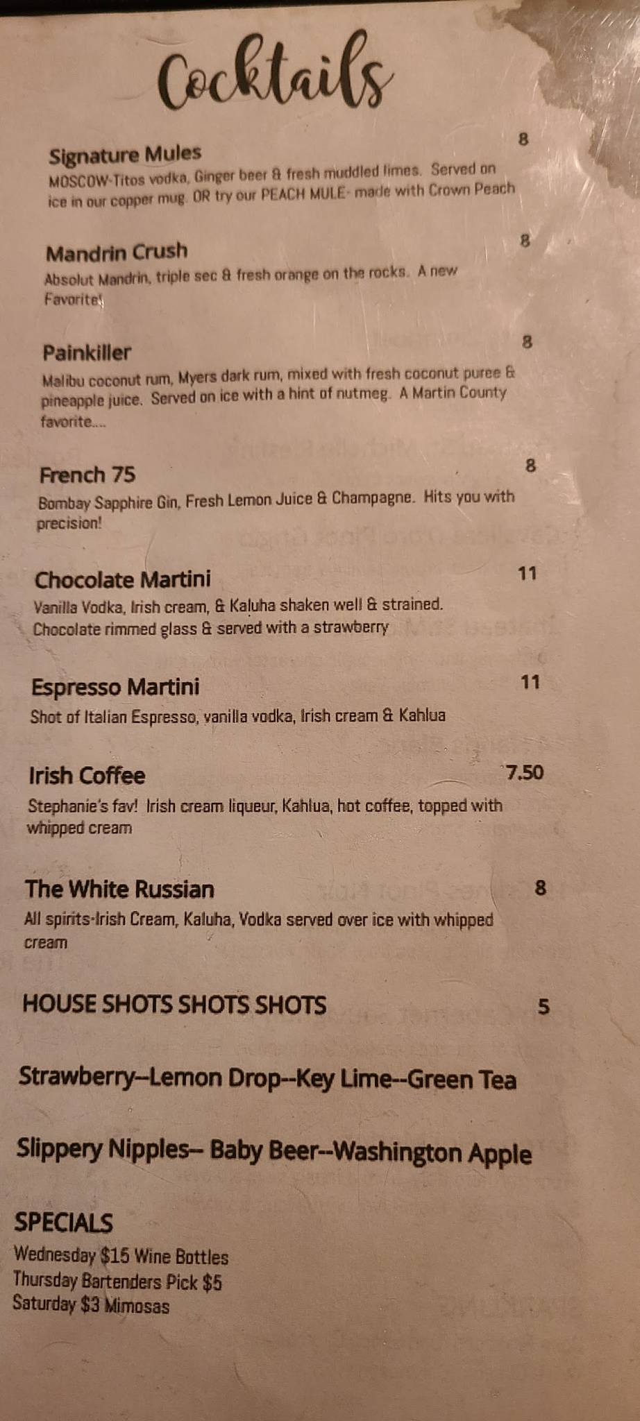 Menu at Georgia Deans restaurant & bar, Williamston
