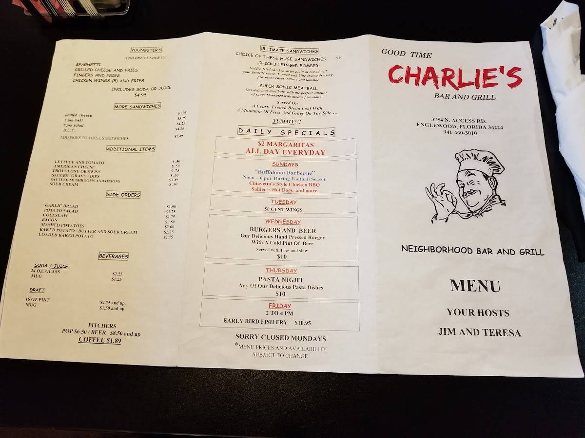 Menu at Good Time Charlie's Bar and Grill, Englewood