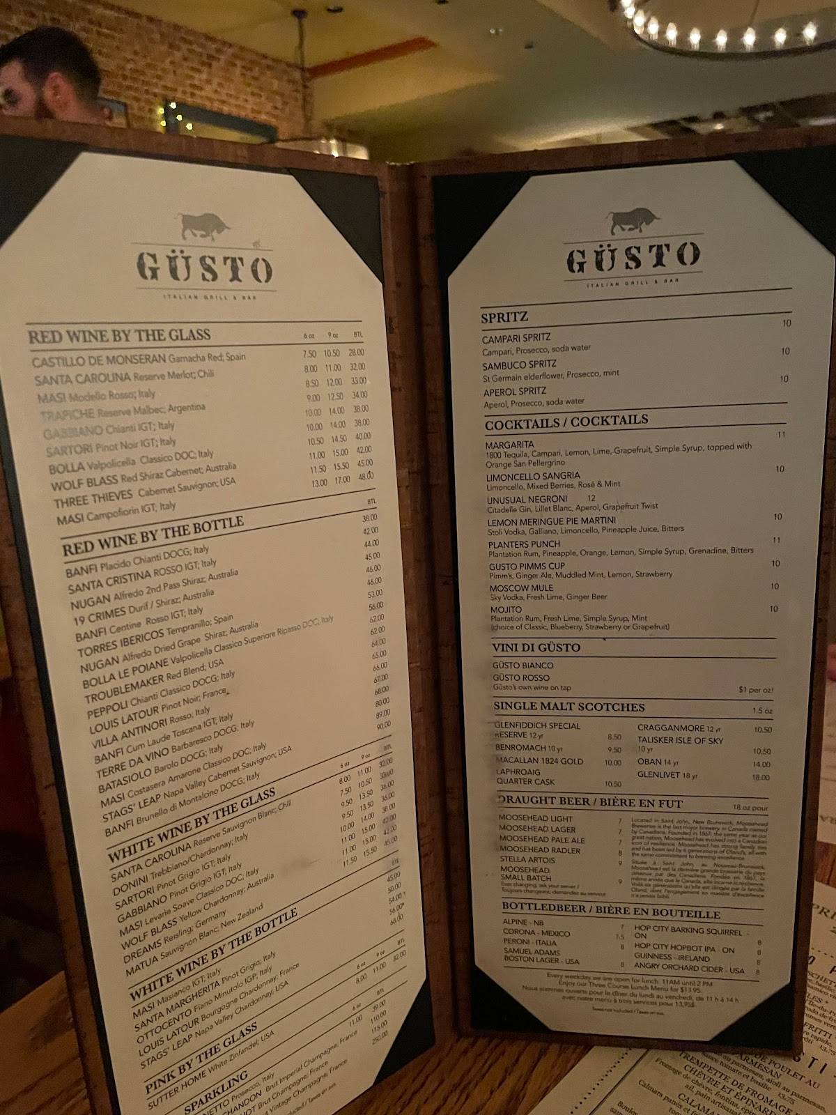 Menu at Gusto Italian Grill & Bar, Moncton