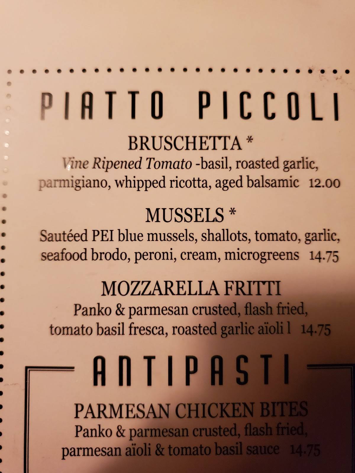 Menu at Gusto Italian Grill & Bar, Moncton