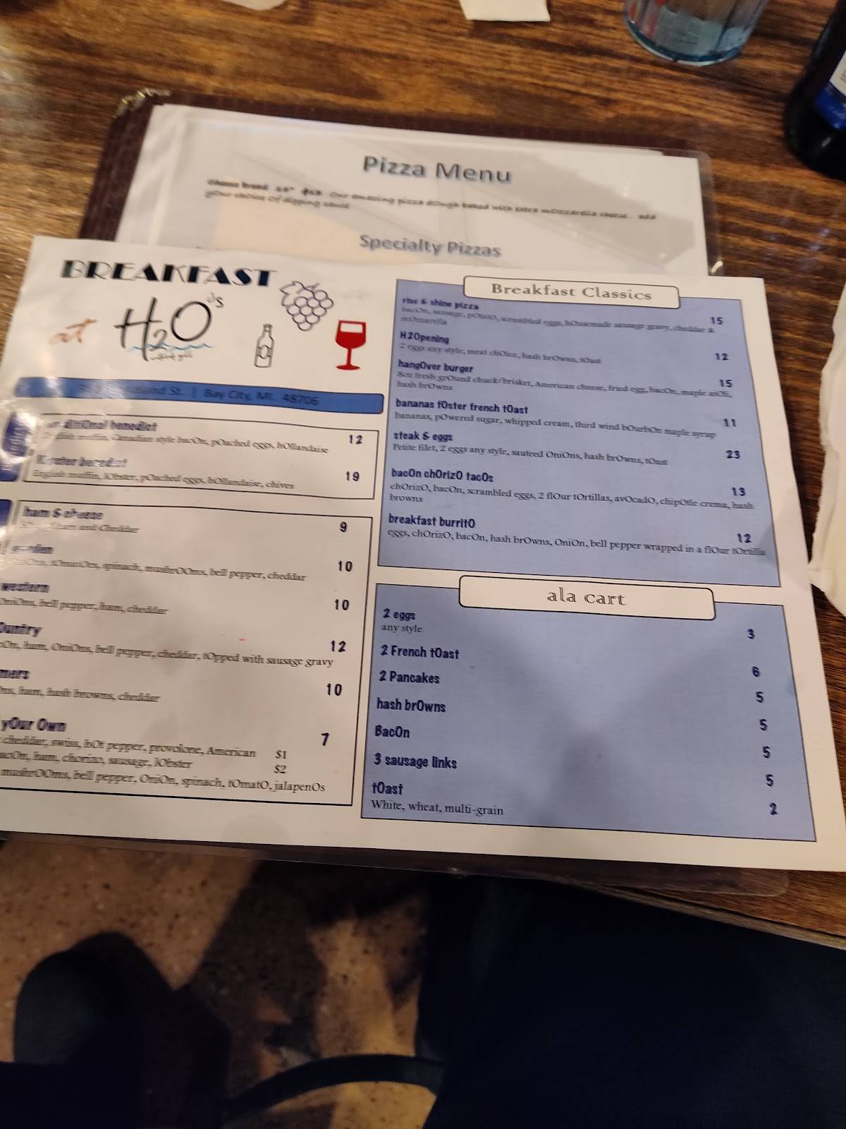 Menu at H2O's Waterside Grill pub & bar, Bay City