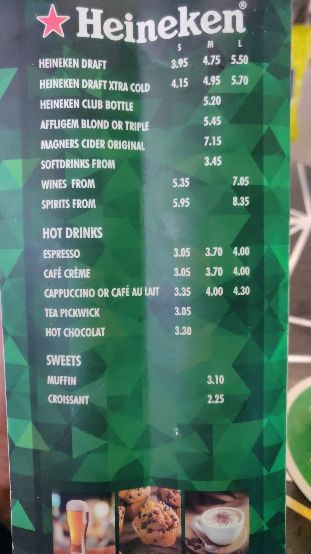Speisekarte von Heineken Bar, Flughafen Amsterdam Schiphol