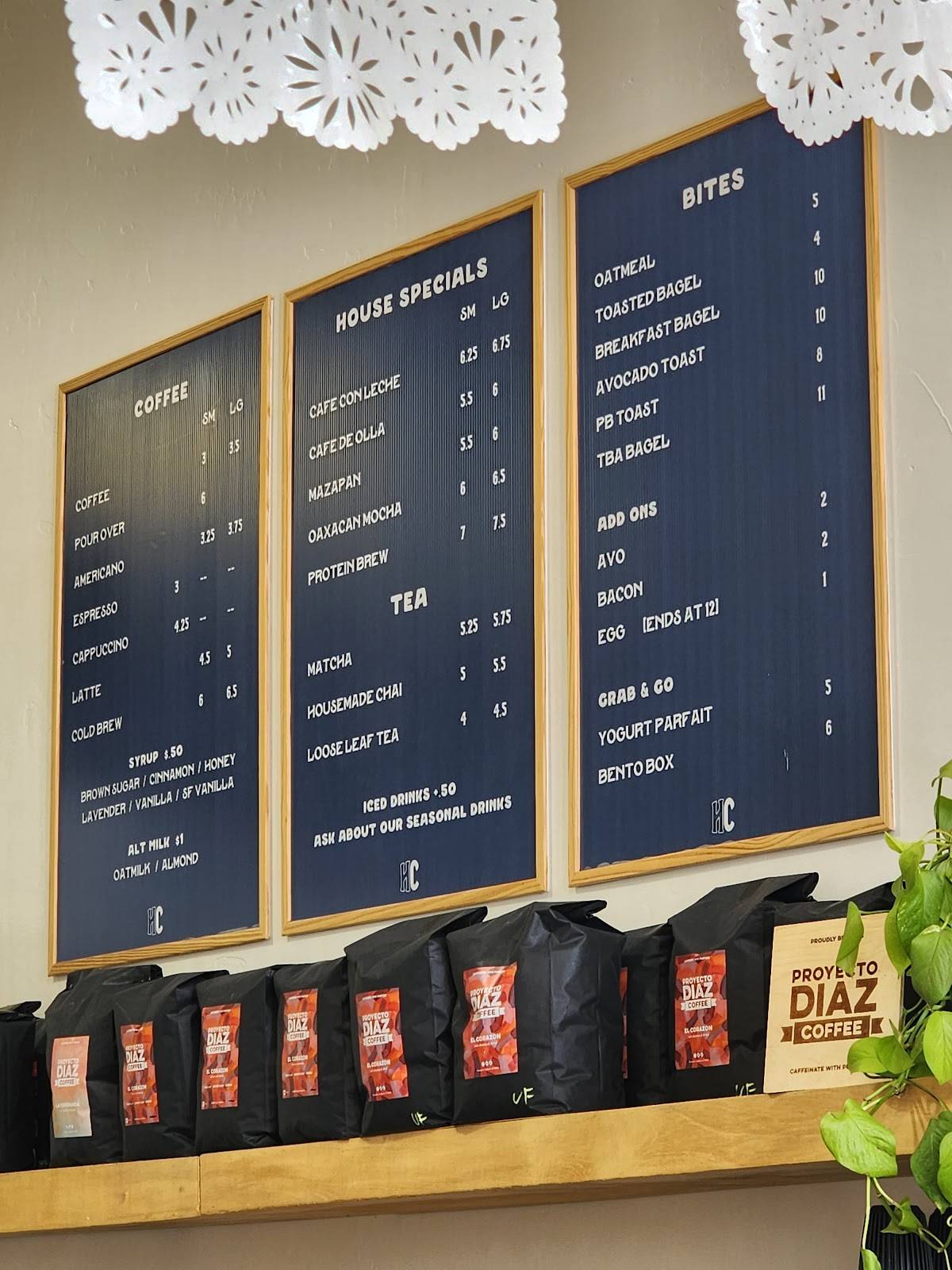 Menu at Hola Cafecito, Hanford
