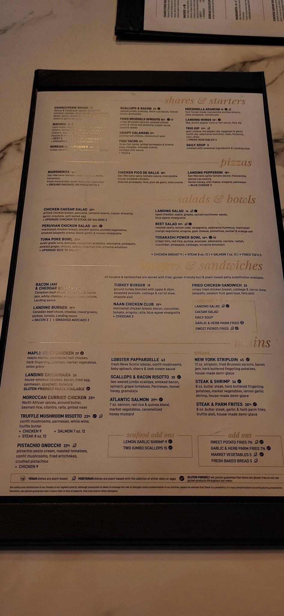 Menu at Jacksons Landing pub & bar, Burlington, New St