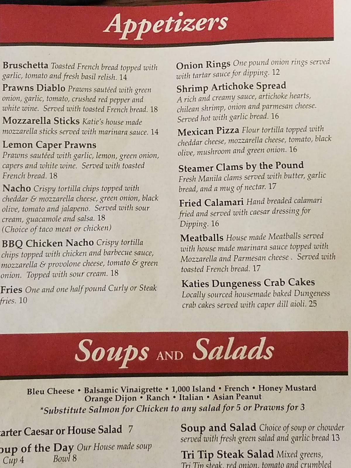 Menu at Katie Downs Waterfront Tavern pub & bar, Tacoma