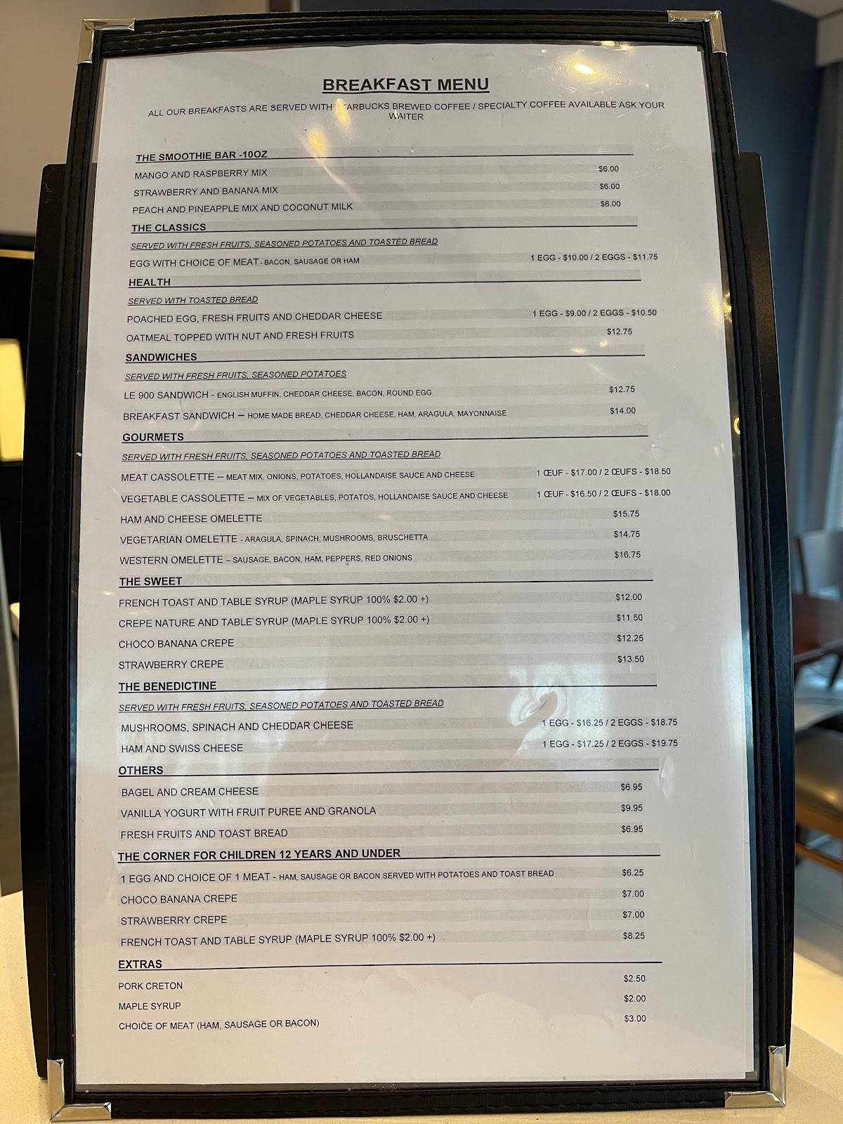 Menu at LE 900 RESTO-BAR / Courtyard by Marriott, Québec City