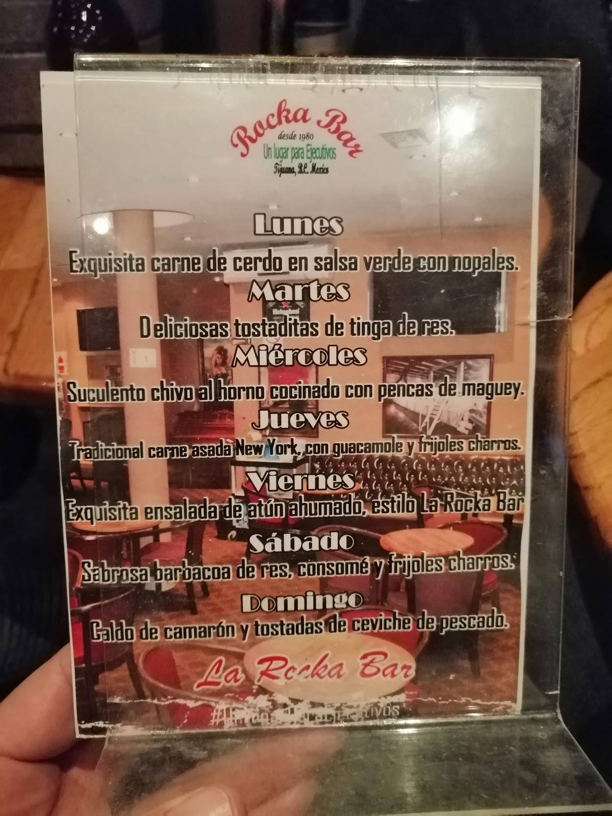 Menu at La Rocka Bar, Tijuana