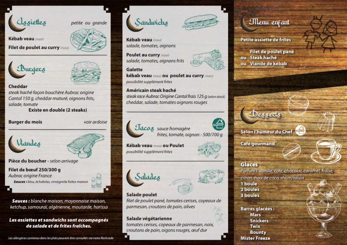 Menu au Le Selena pub et bar, Les Ancizes-Comps