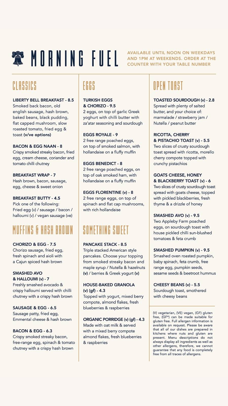 Menu at Liberty Bell Coffee pub & bar, Birkenhead, 5 Hamilton St