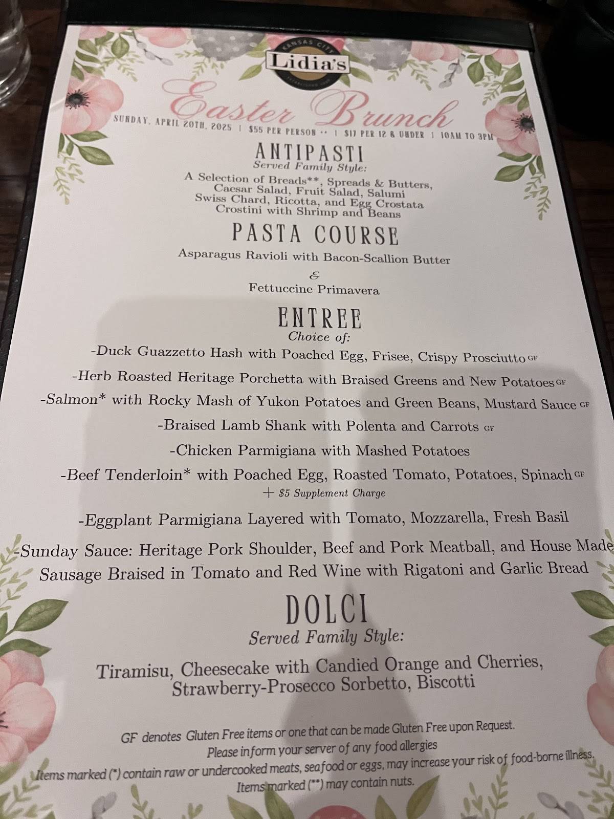 Menu at Lidia’s pub & bar, Kansas City, 101 W 22nd St