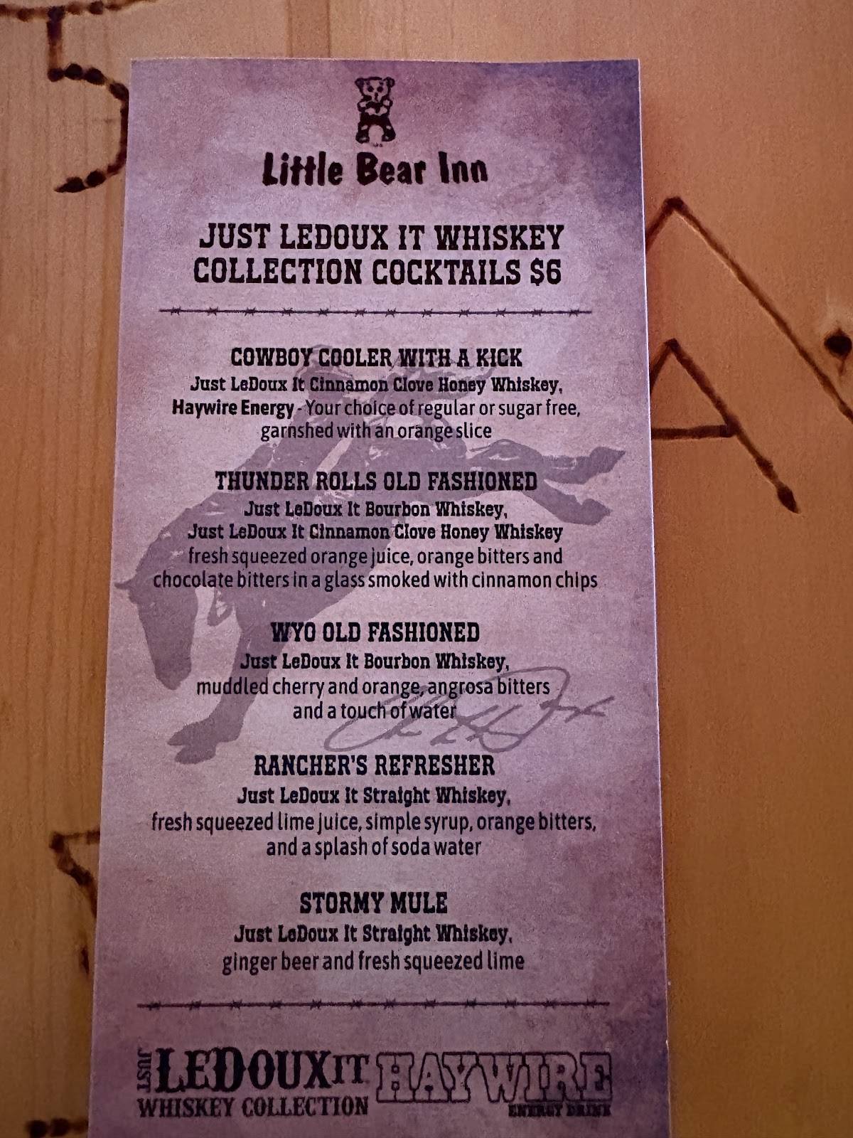 Menu at Little Bear Inn pub & bar, Cheyenne, I-25