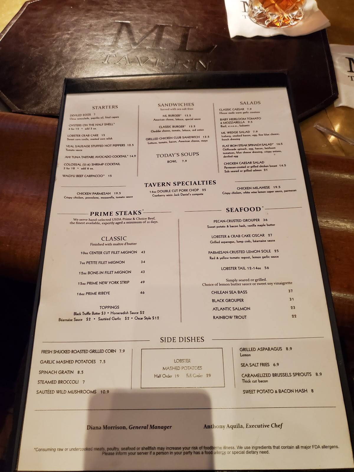 Menu at ML Tavern pub & bar, Moreland Hills