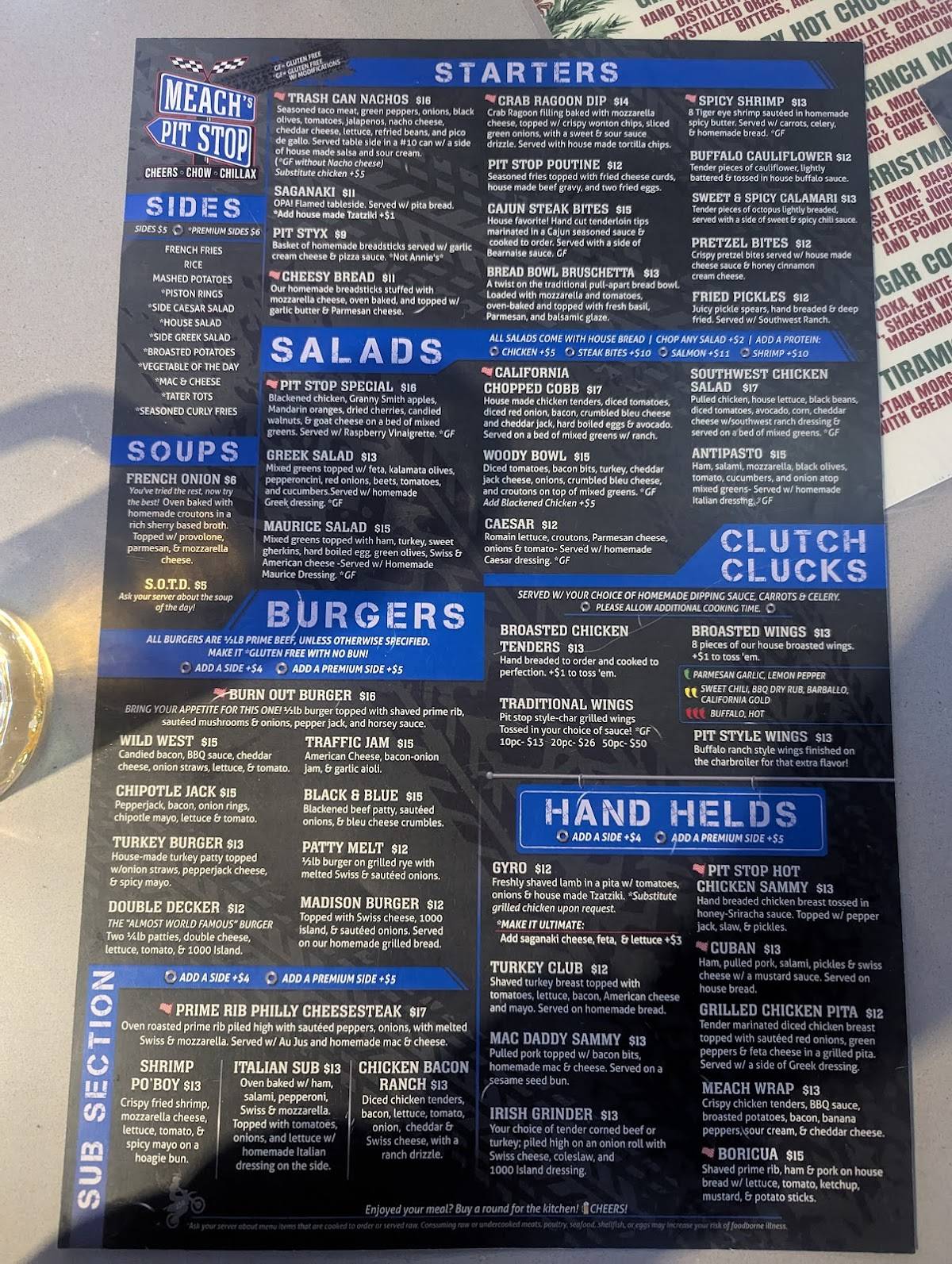 Menu at Meach's Pit Stop pub & bar, Brandon Township