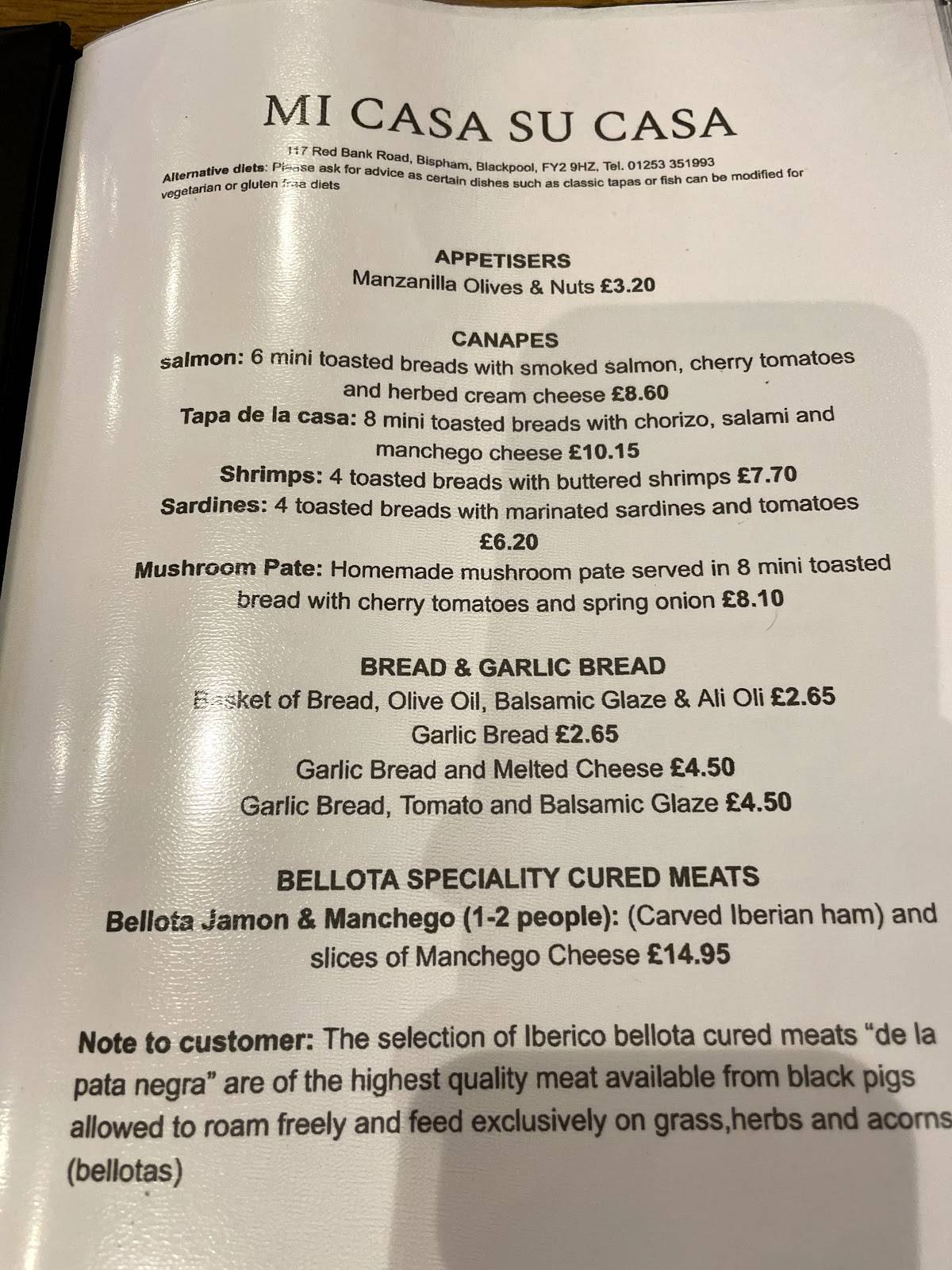 Menu at Mi Casa Su Casa restaurant, Blackpool