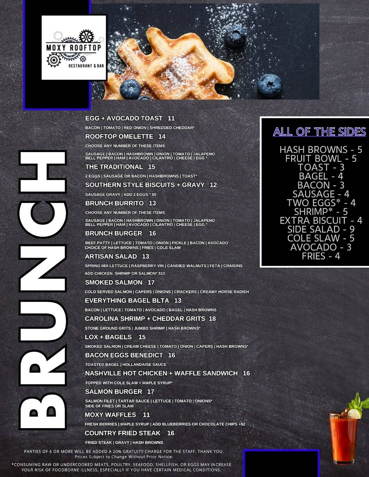 Menu at Moxy Rooftop pub & bar, Nashville