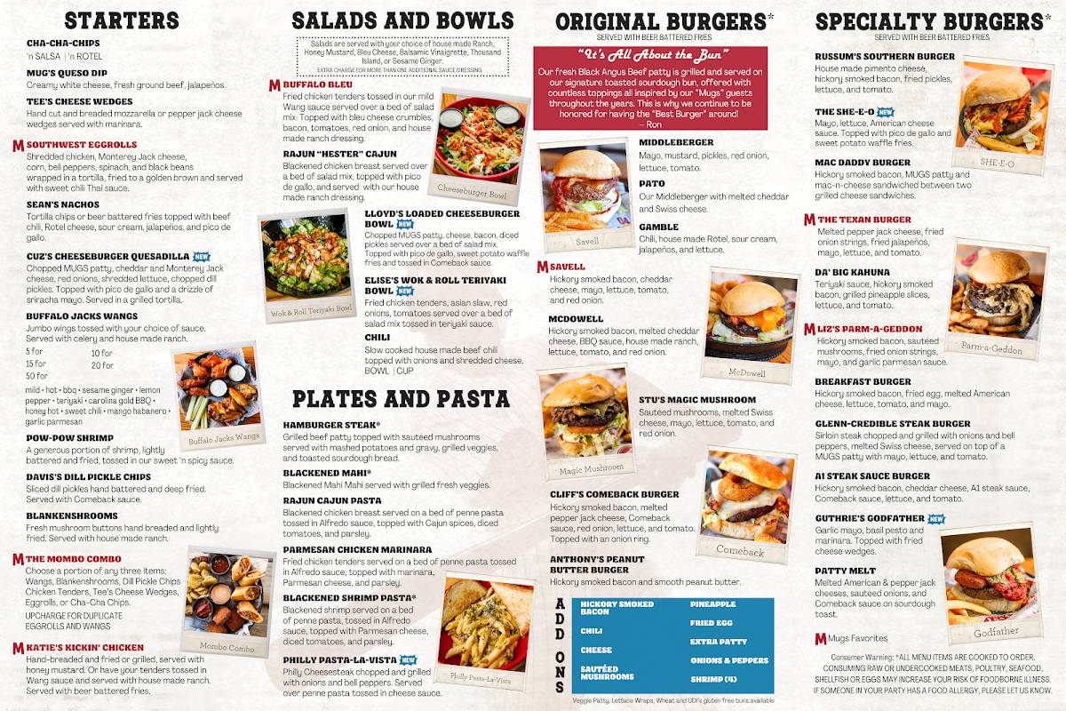 Menu at Mugshots Grill and Bar - Fultondale, AL, Fultondale