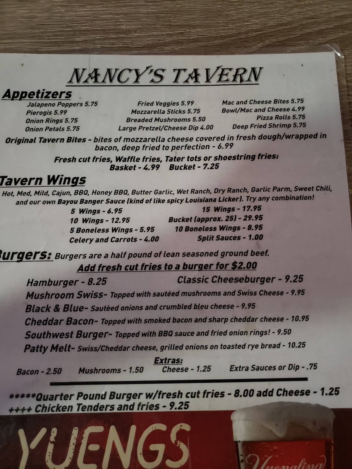 Menu at Nancy's Middlesex Tavern pub & bar, West Middlesex