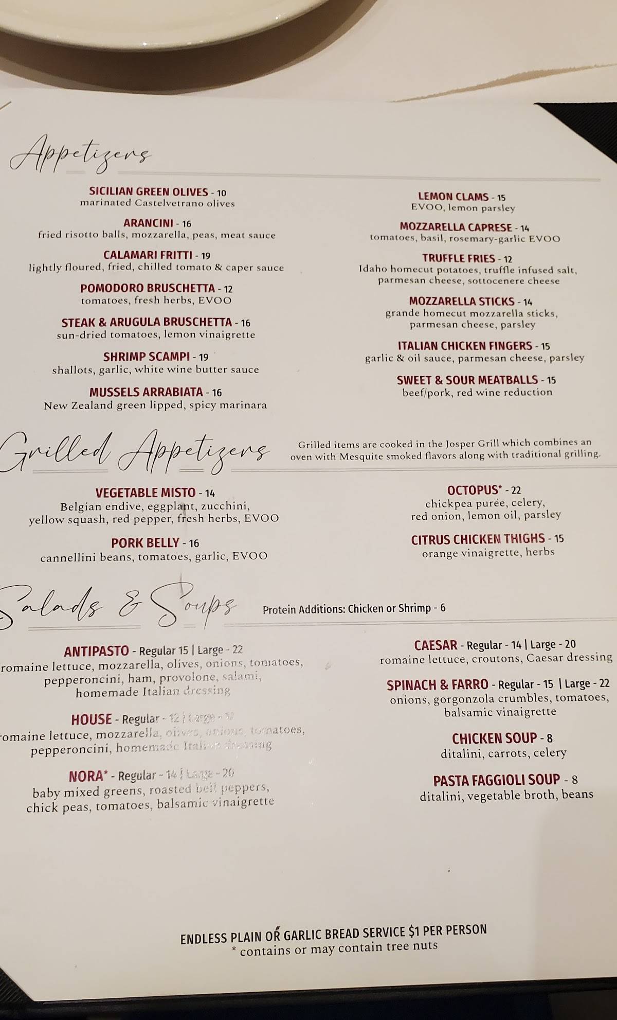Menu at Nora's Italian Cuisine pub & bar, Las Vegas, 5780 W Flamingo Rd
