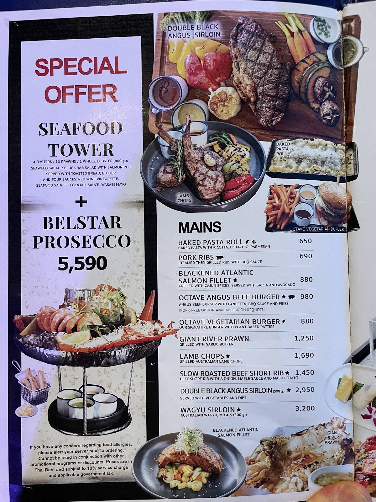 Menu at Octave Rooftop Lounge & Bar, Bangkok