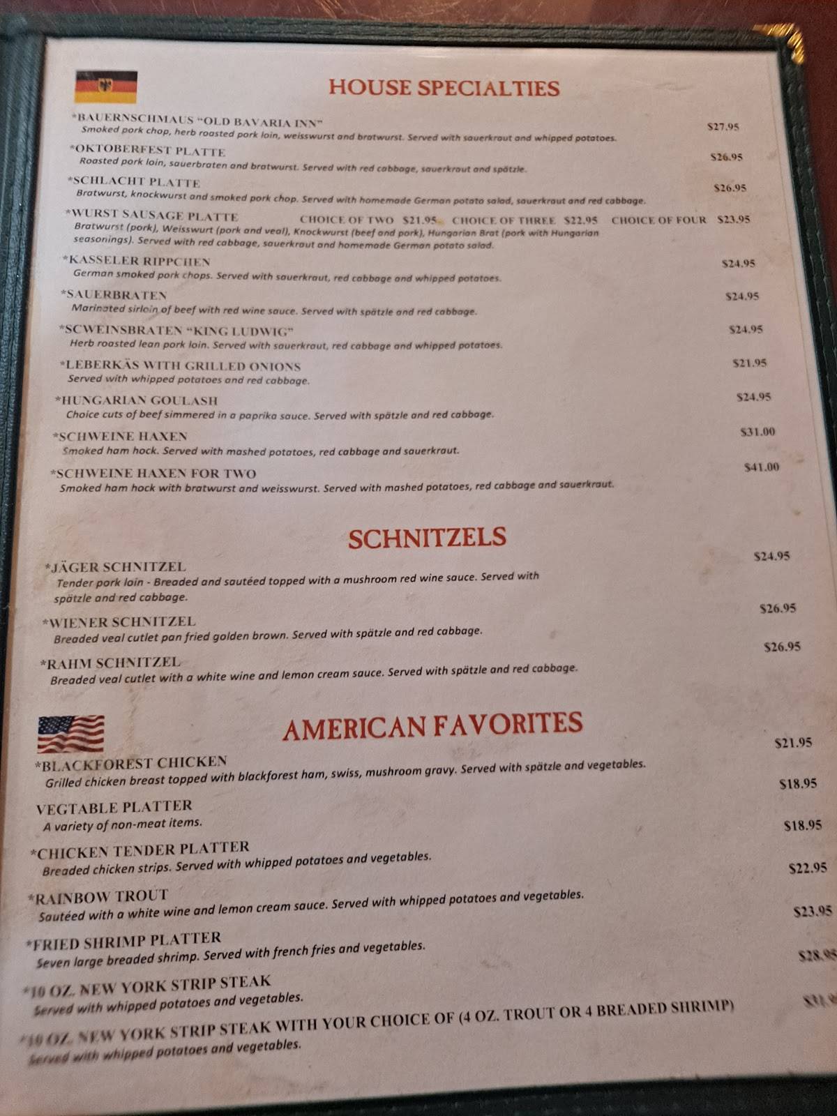 Menu at Old Bavaria Inn Restaurant, Helen