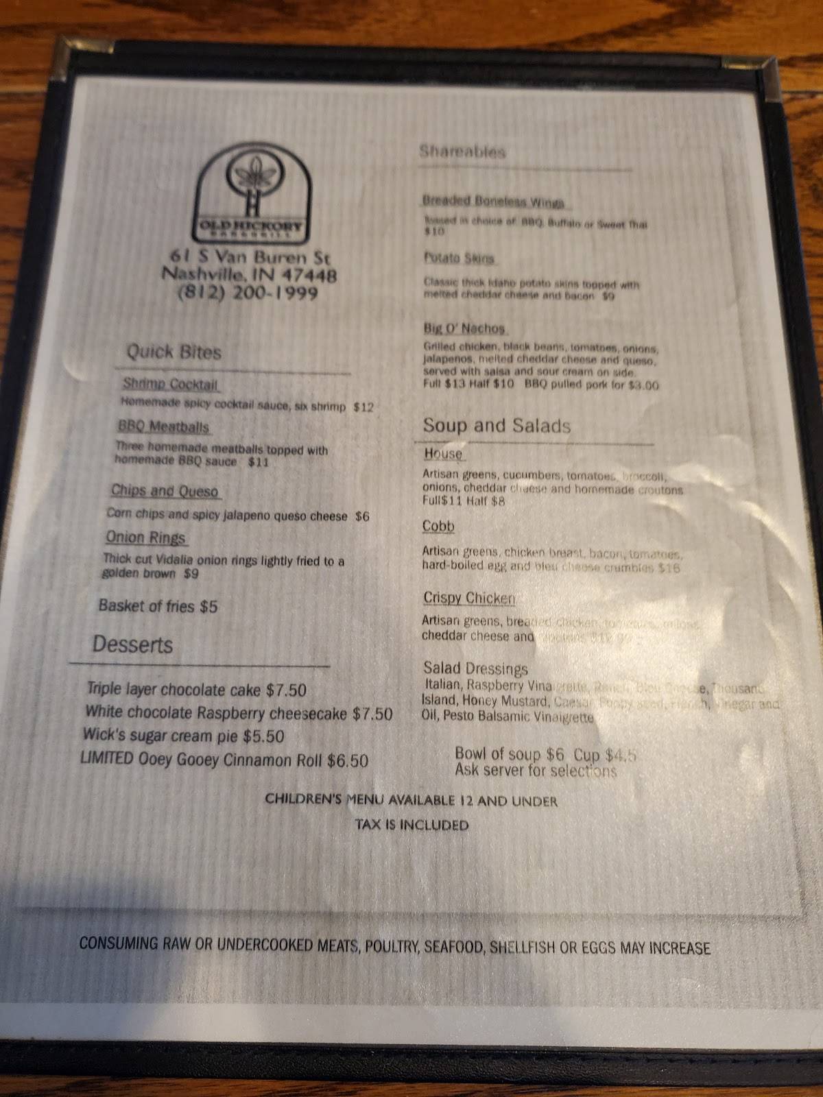 Menu at Out Of The Ordinary and Hickory Bar, Nashville