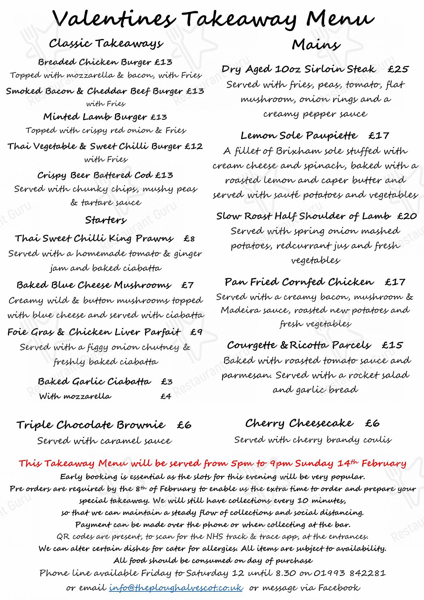 Menu at The Plough Inn Alvescot pub & bar, Clanfield, Main Rd
