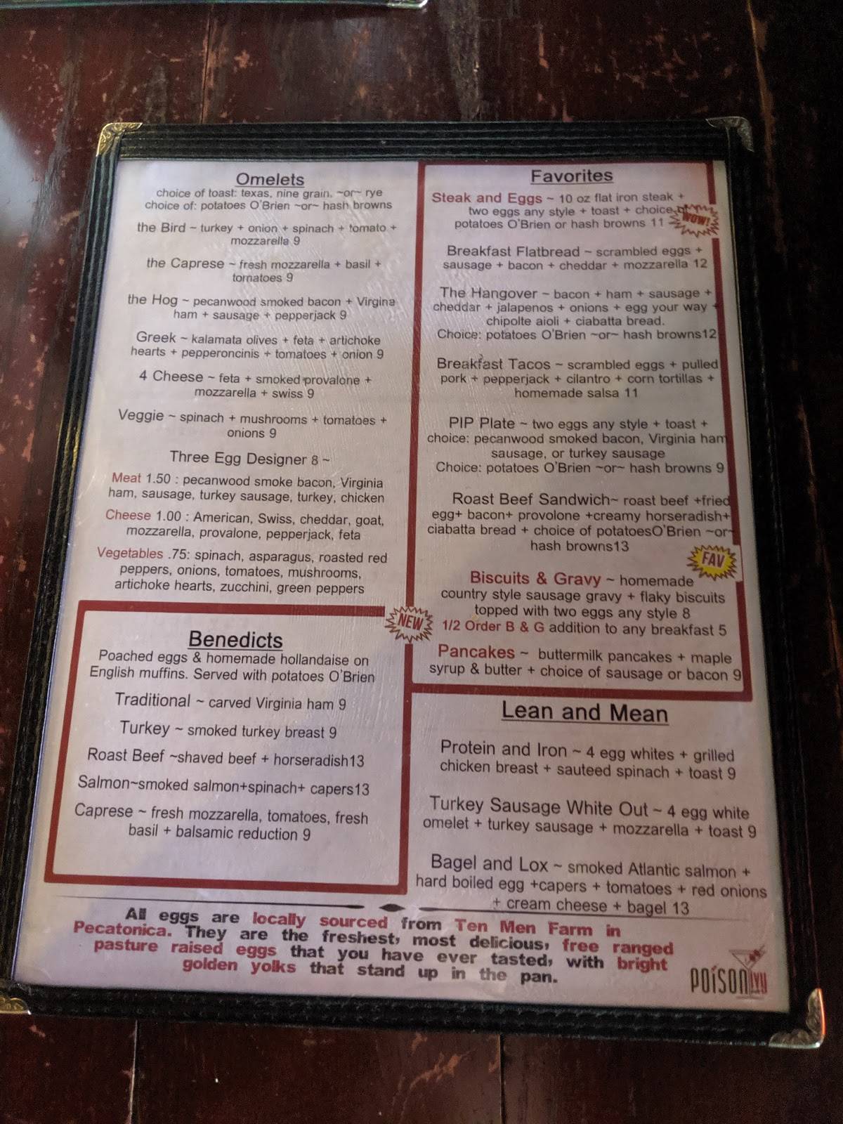 Menu at Poison Ivy Pub, Roscoe