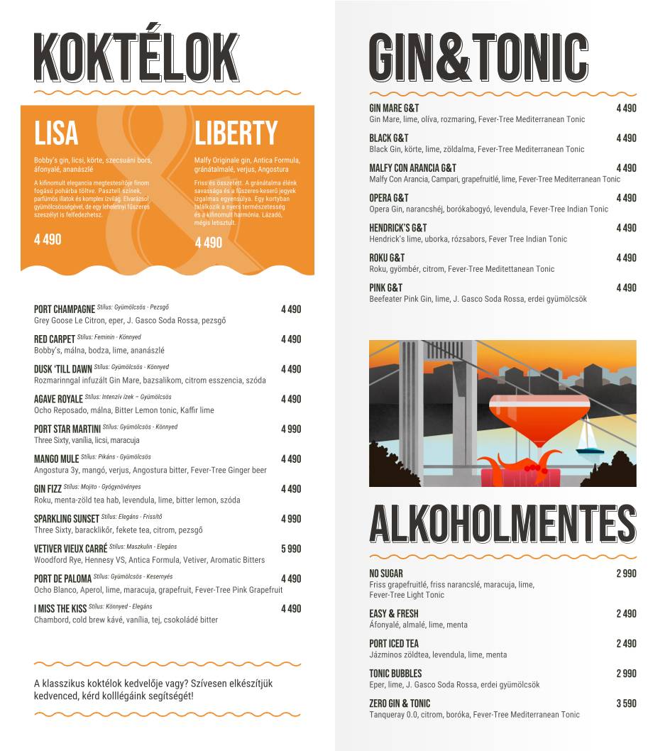 Menu at Port de Budapest pub & bar, Budapest