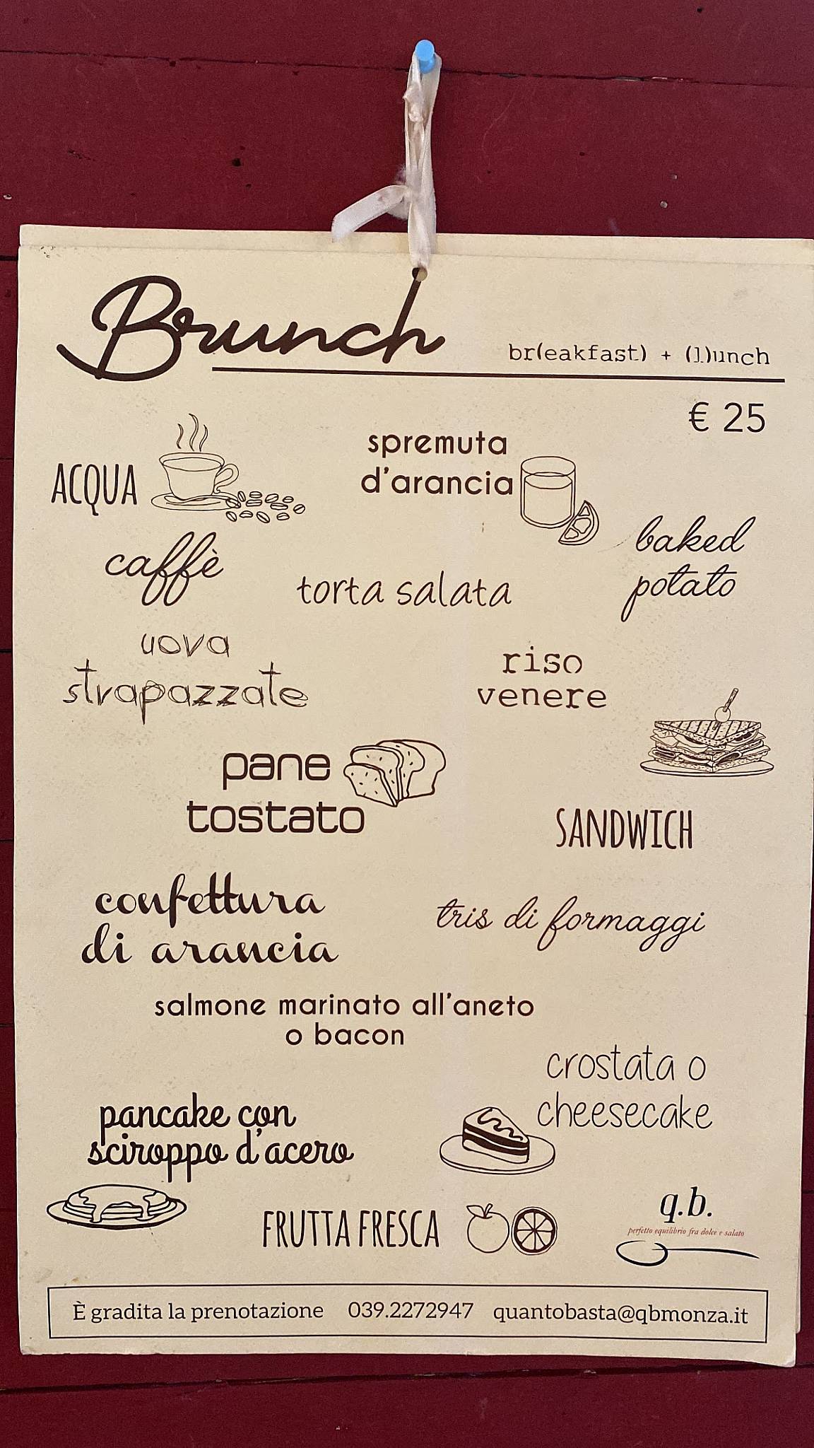 Menu da Q.B. Monza pub & bar, Monza