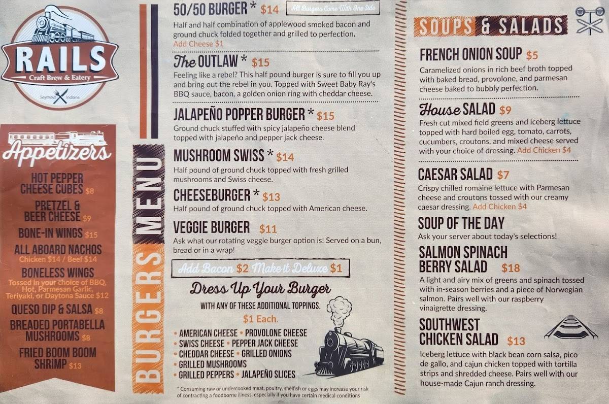 Menu at Rails Craft Brew & Eatery pub & bar, Seymour