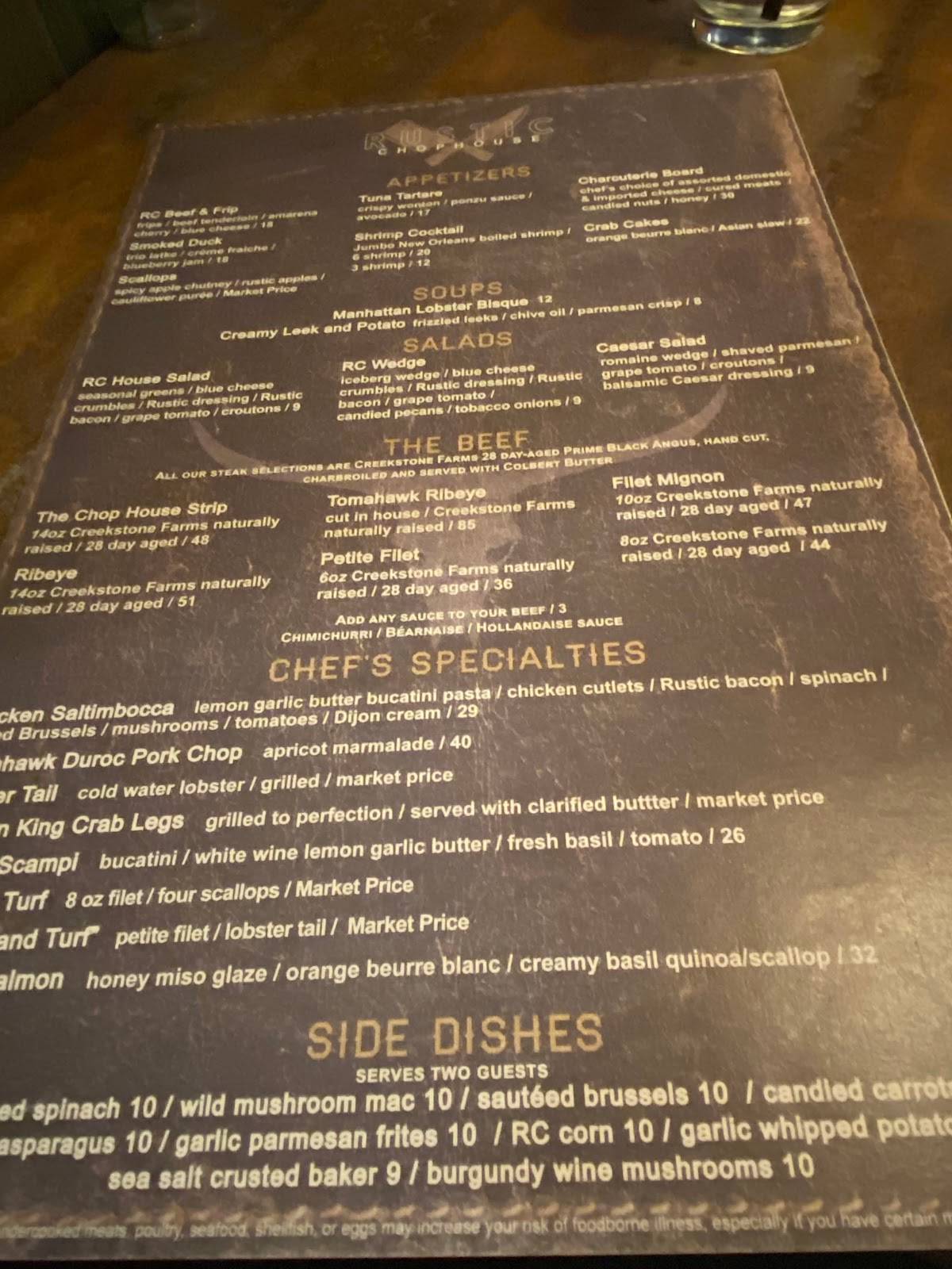 Menu at Rustic Chophouse pub & bar, Broken Arrow