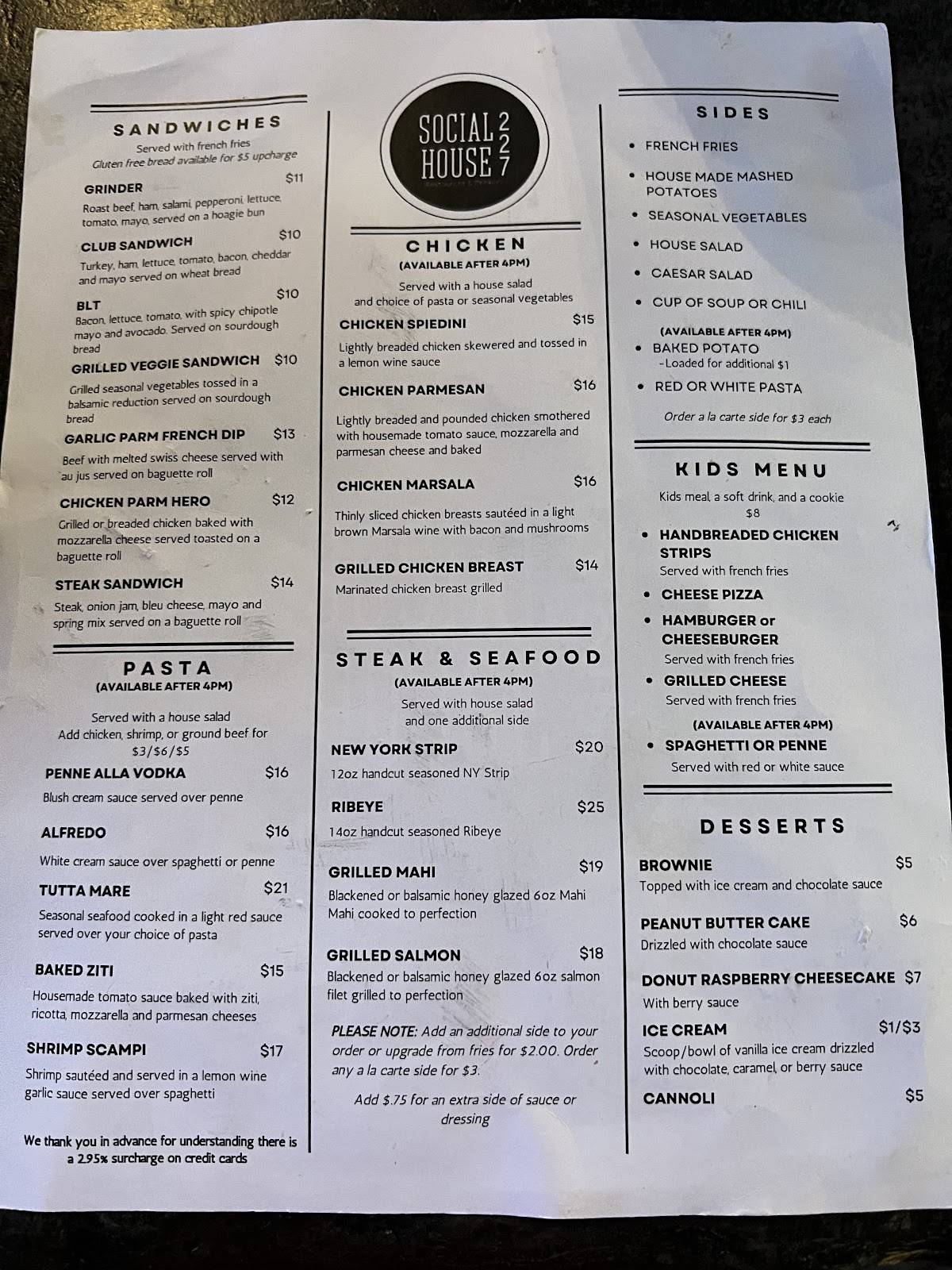 Menu at Social House 227 pub & bar, Warrenton